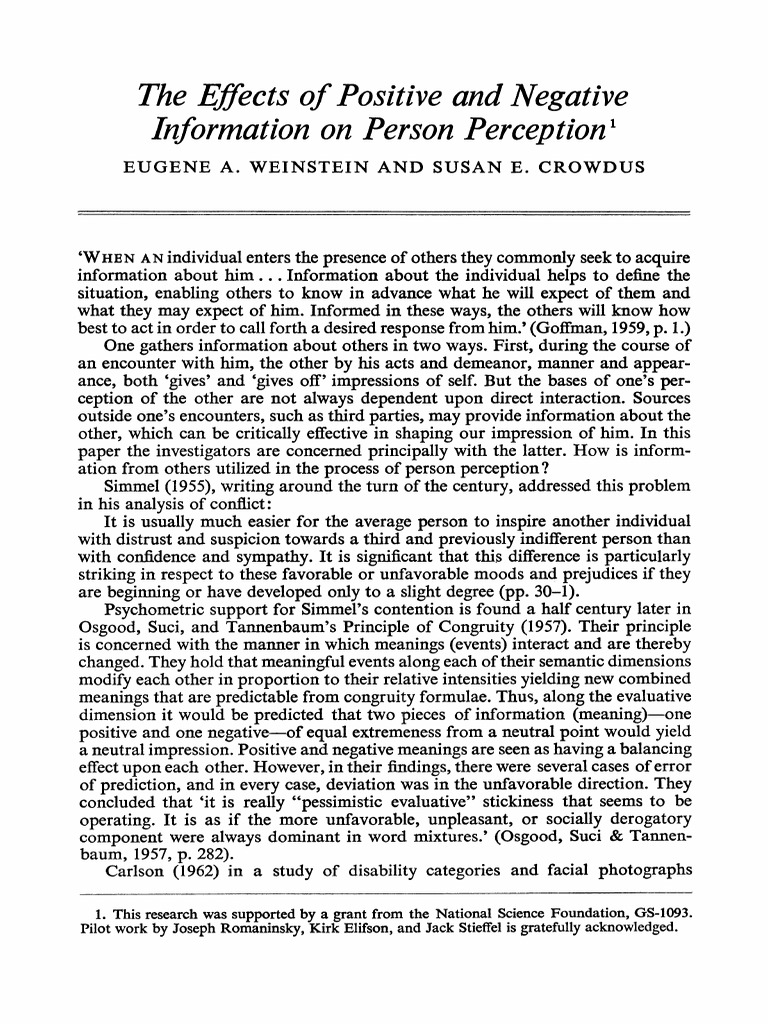 The Efects of Positive and Negative Information On Person Perception | PDF