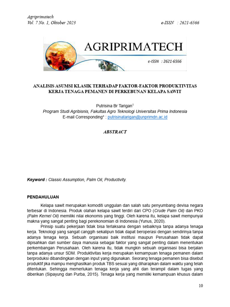 Agriprimatech Vol. 7 No. 1, Oktober 2023 e-ISSN: 2621-6566 | PDF