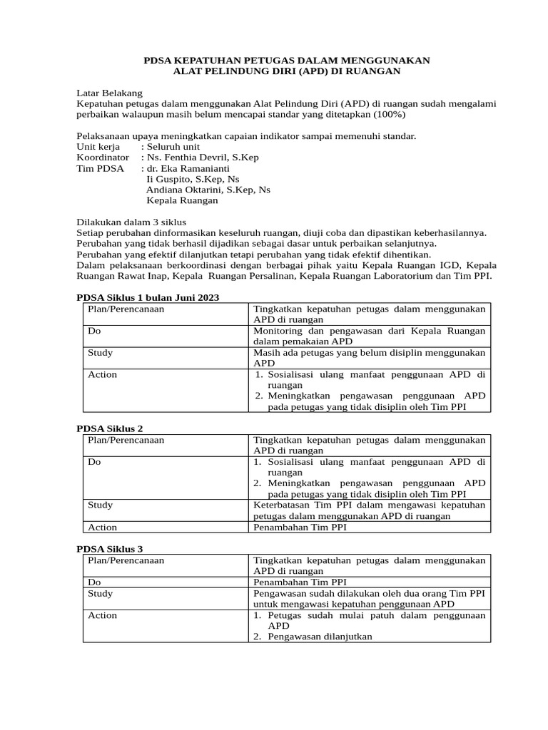 5.1.4.a. PDSA KEPATUHAN PENGGUNAAN APD | PDF