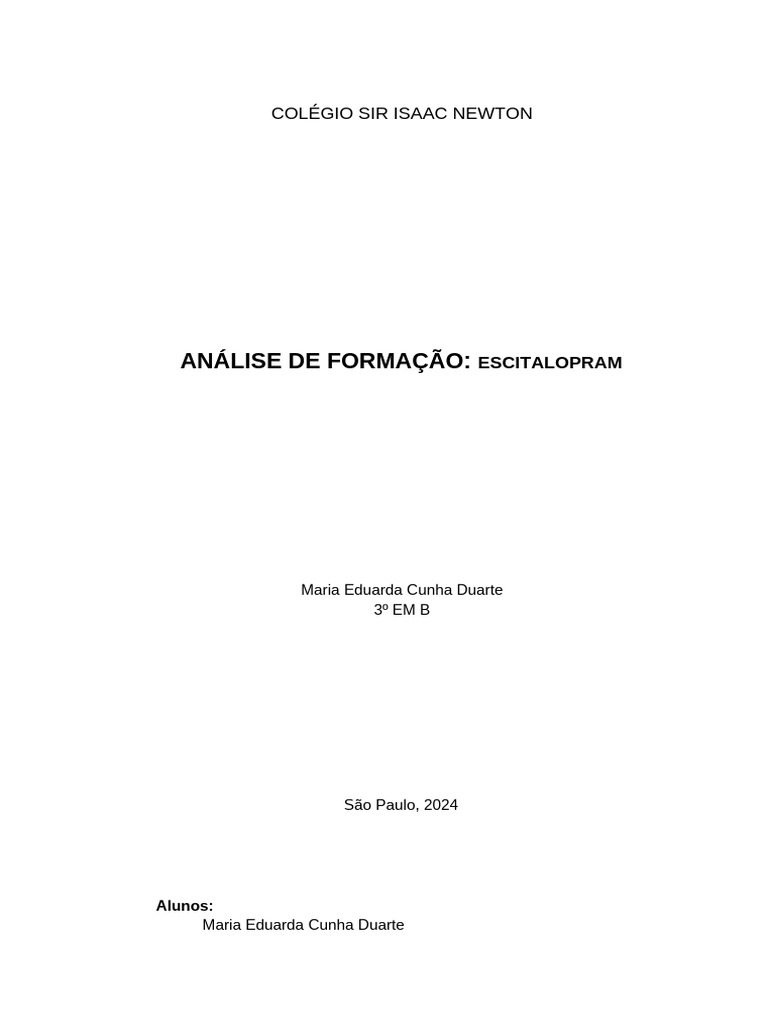 Trabalho de Química - Análise de Formação Escitalopram | PDF