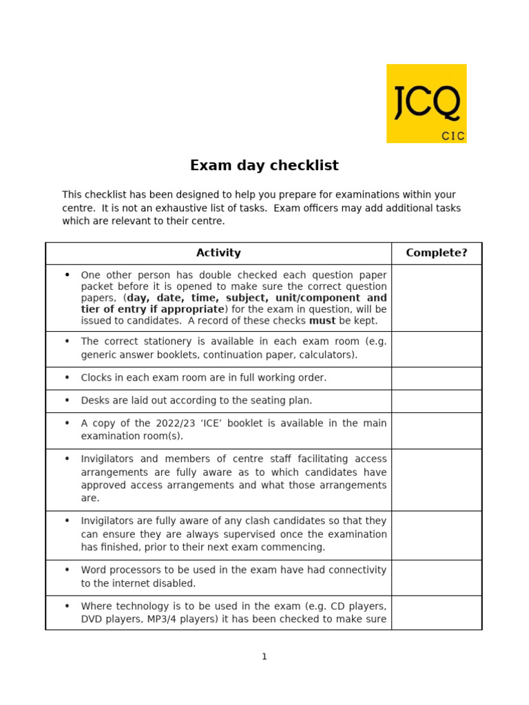 JCQ Exam Day Checklist 2024 | PDF | Computing