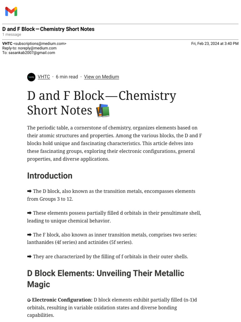 Gmail - D and F Block - Chemistry Short Notes ? | PDF
