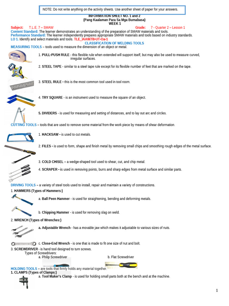 Week 1 | PDF | Tools | Screw