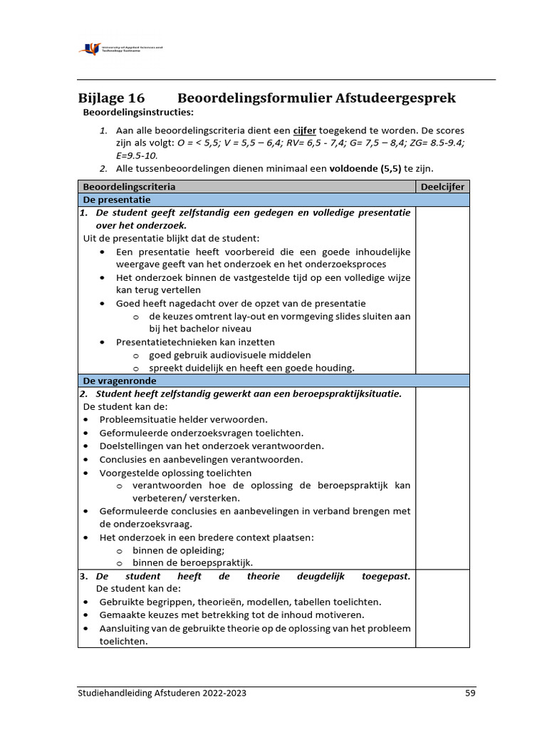Beoordelingsformulier Afstudeergesprek | PDF