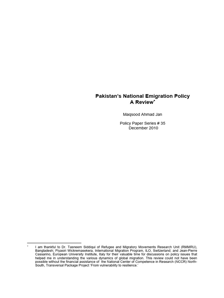 Pakistan's National Emigration Policy | PDF