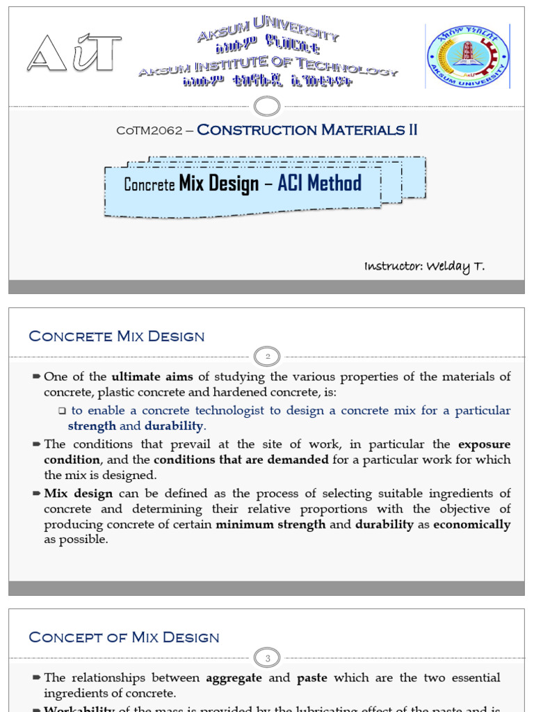1.5 Concrete Mix Design - ACI Method | PDF | Concrete | Cement