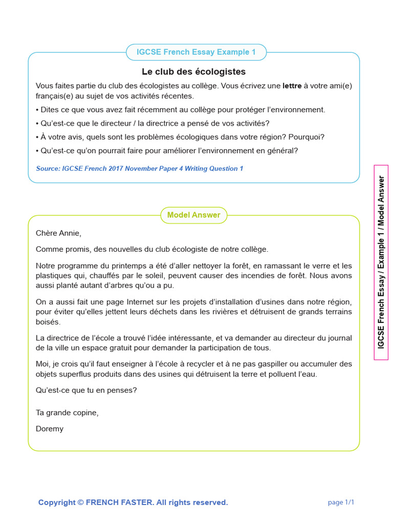 IGCSE-French-Essay-Sample-1 | PDF