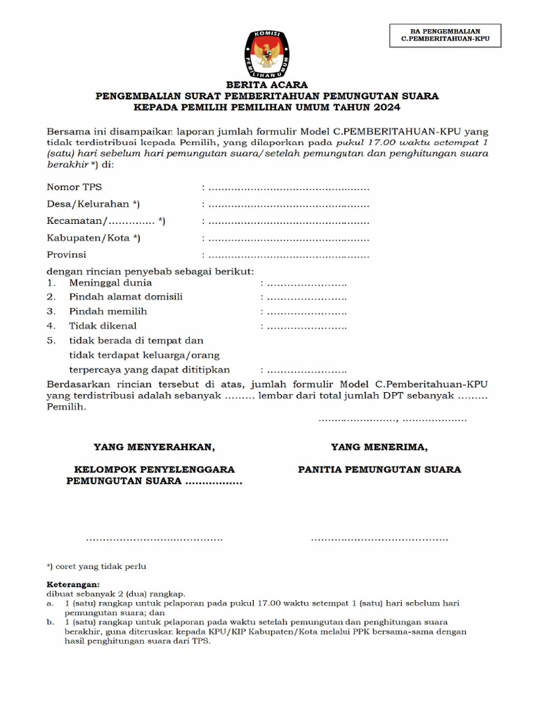 Ba Pengembalian C Pemberitahuan TPS | PDF