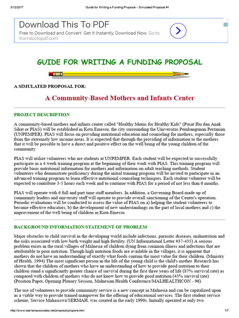 Guide For Writing A Funding Proposal - Simulated Proposal #1 | PDF
