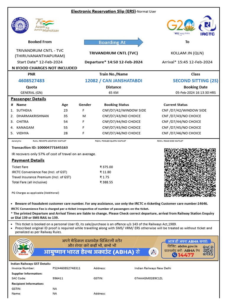 Can Janshatabdi Second Sitting (2S) : Electronic Reserva On Slip (ERS ...
