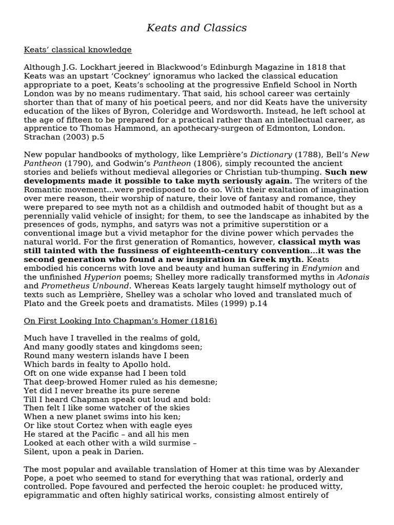 Keats and Classics - Handout - Student Version | PDF | Classics
