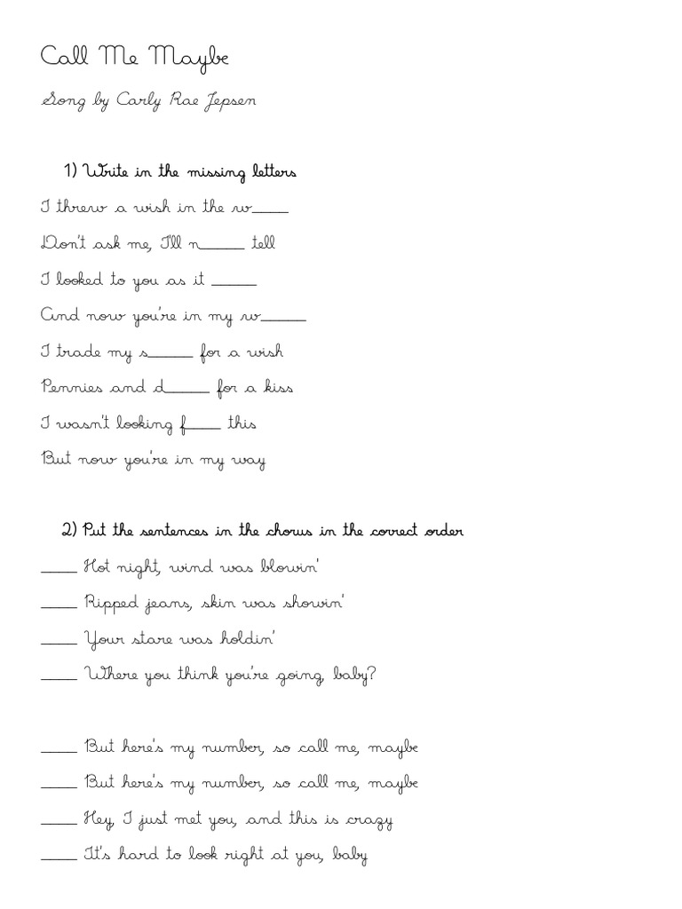 Call Me Maybe Worksheet | PDF