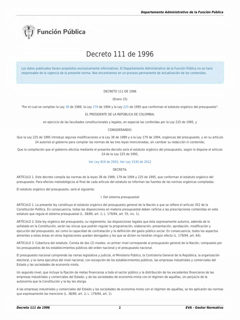 Decreto 111 de 1996 | PDF