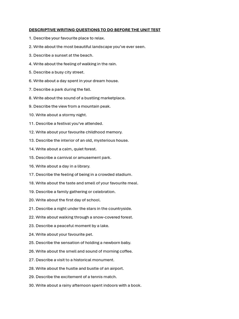 Descriptive.writing.Unit-test | PDF