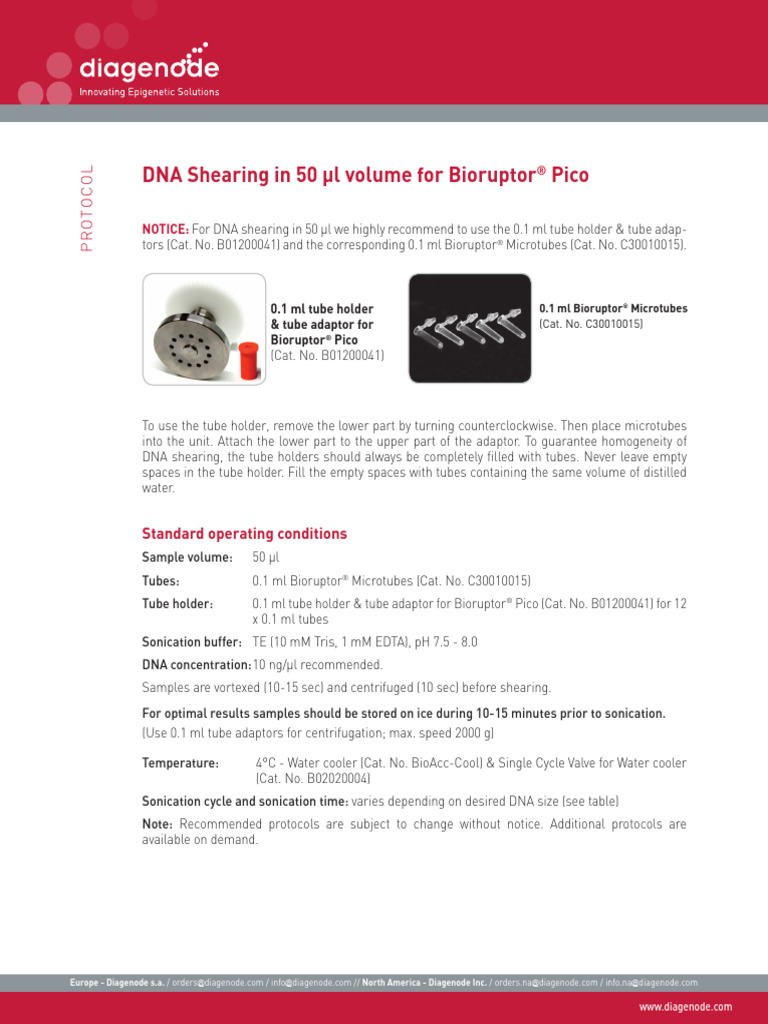 DNA Shearing in 50ul Volume For Pico Protocol | PDF