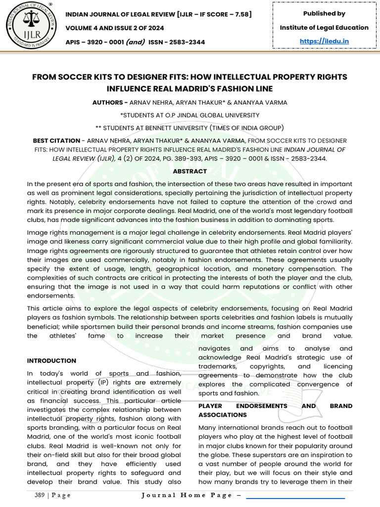 From Soccer Kits To Designer Fits - How Intellectual Property Rights | PDF