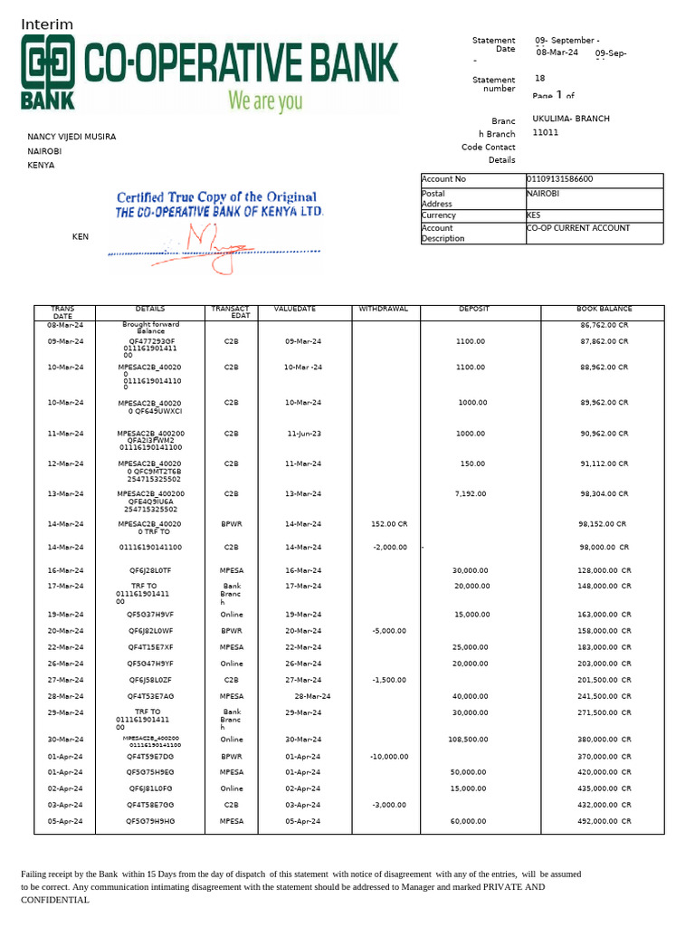 Coop Bank Statement | PDF
