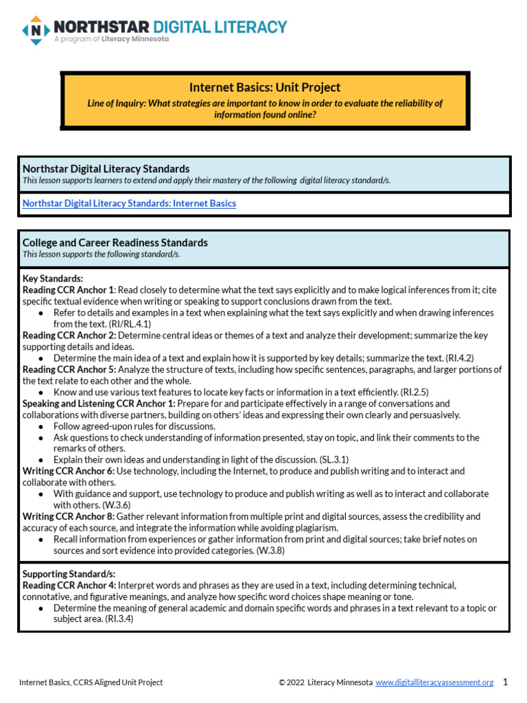 Internet Basics - CCRS Aligned Unit Project | PDF