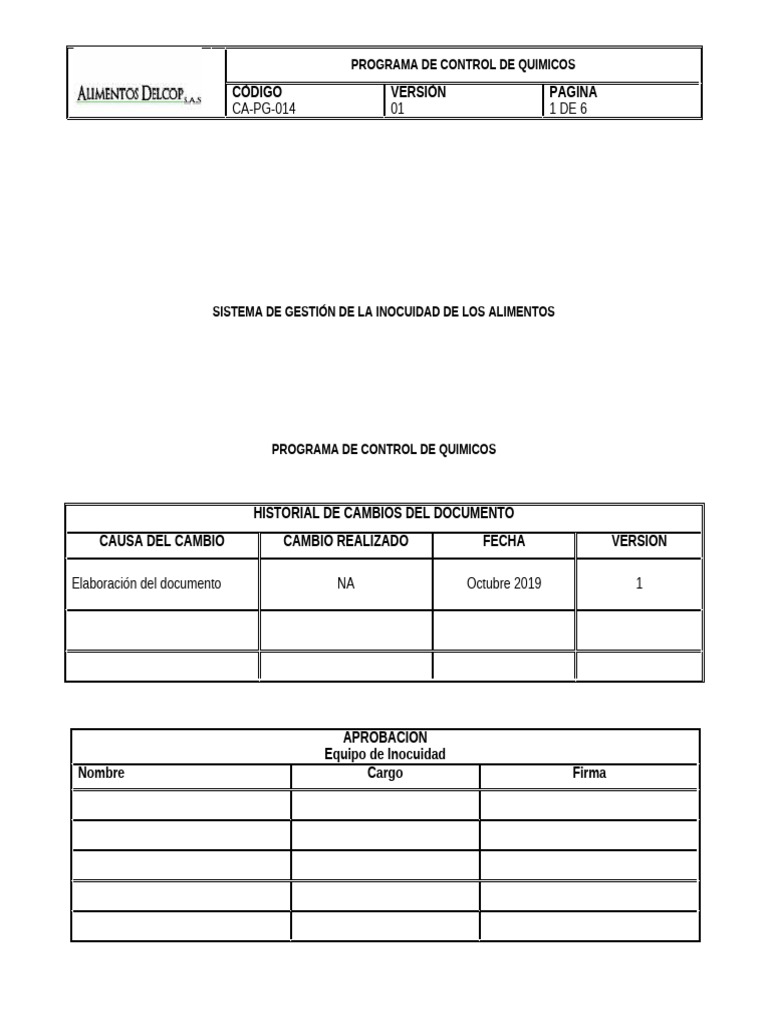 Programa de Control de Químicos | PDF | Alimentos | Lubricante