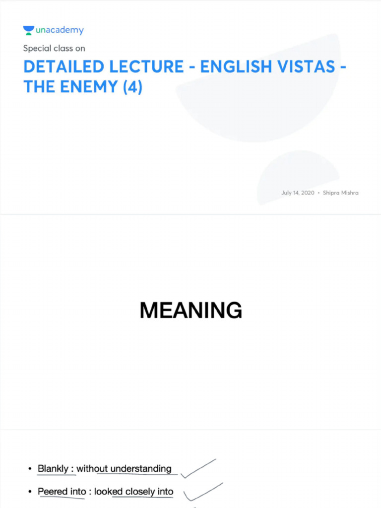 DETAILED LECTURE ENGLISH VISTAS THE ENEMY 4 With Anno | PDF