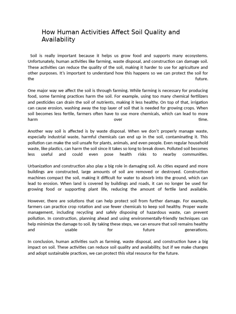 How Human Activities Affect Soil Quality and Availability | PDF