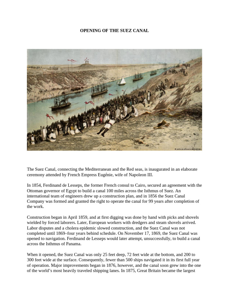 Opening of The Suez Canal | PDF | Suez Canal | Egypt