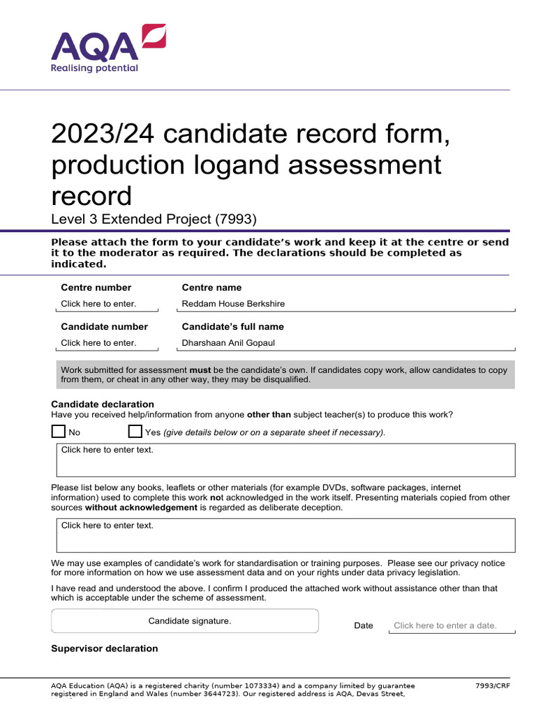2024 Candidate Record Form | PDF