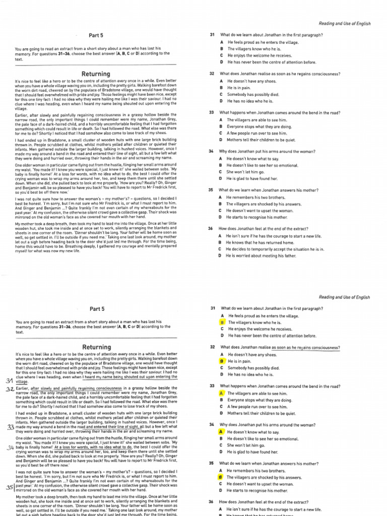 B2 First - Reading Part 5 - Returning + AK | PDF