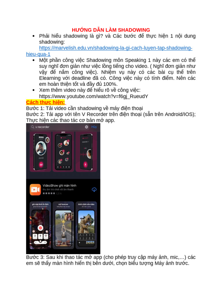 Hướng Dẫn Làm Shadowing Video | PDF