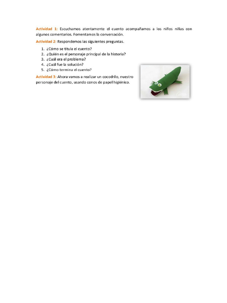 Actividad Sobre El Cuento Lagrimas de Cocodrilo | PDF