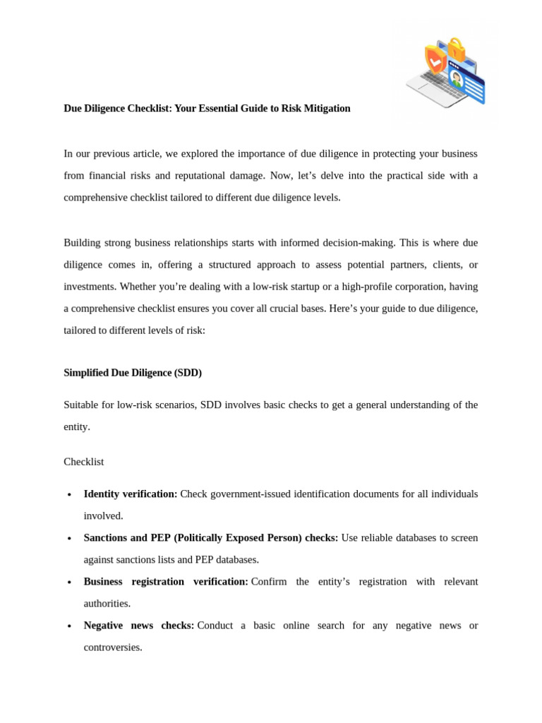 Due Diligence Checklist Your Essential Guide To Risk Mitigation | PDF