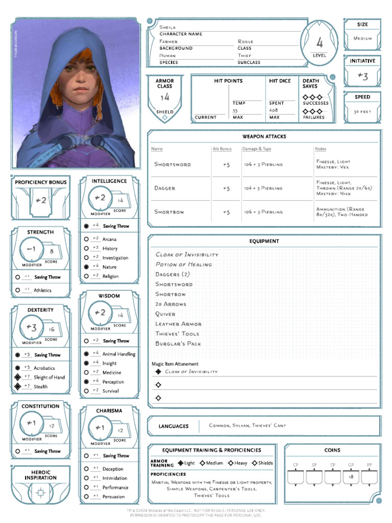 Sheila Character Sheet | PDF