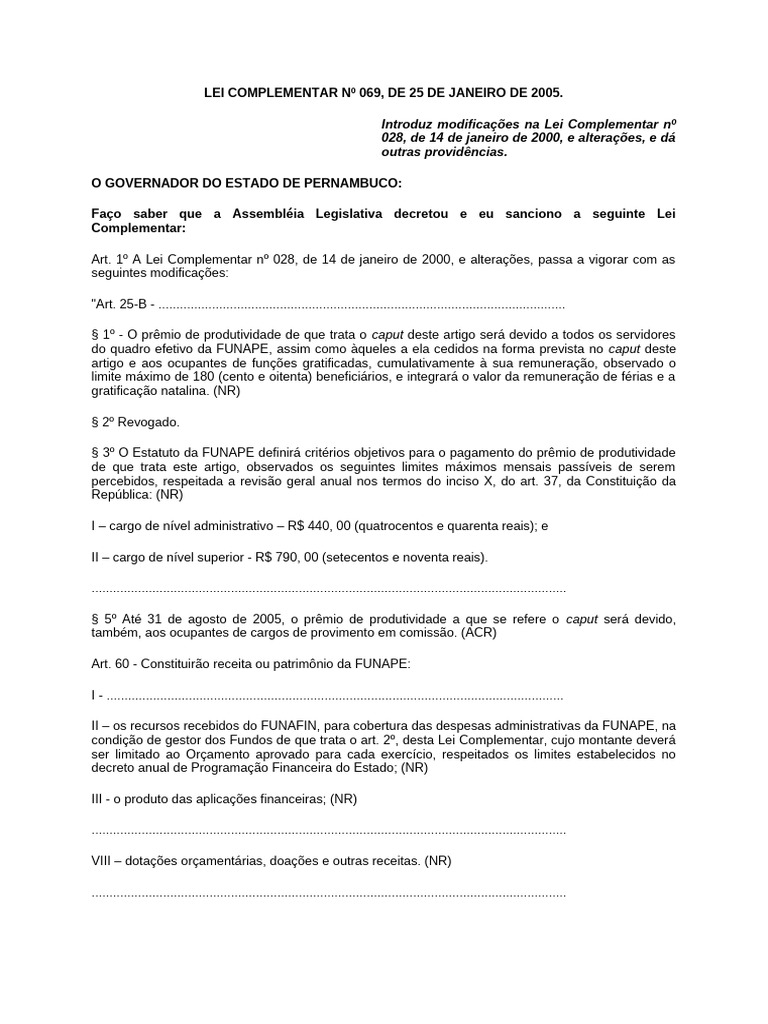 Lei Complementar 069 2005 | PDF
