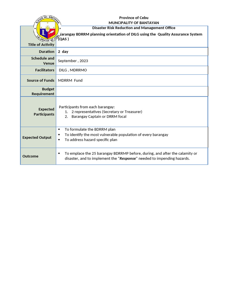 Activity BDRRM Planning | PDF