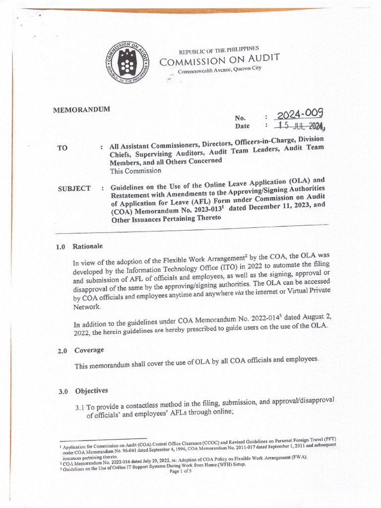 COA Memorandum No. 2024 009 Dated July 15 2024 | PDF