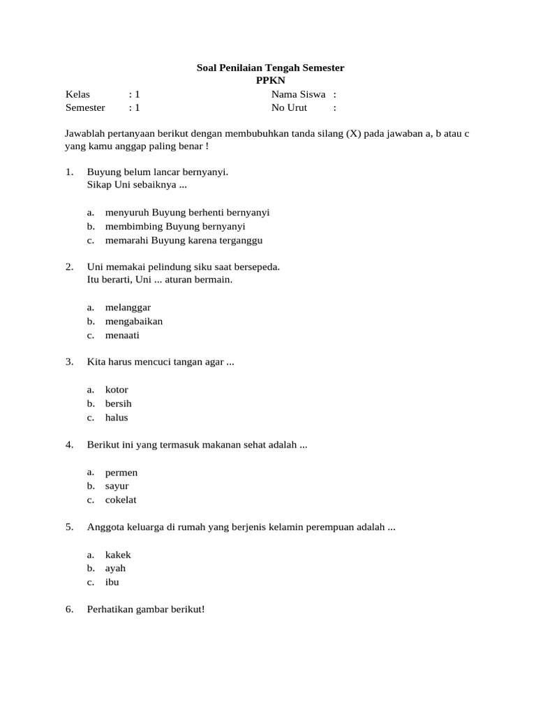 Soal Penilaian Tengah Semester 1 | PDF