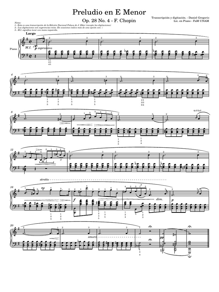 Preludio Op. 28 No. 4 en Mi Menor - F. Chopin | PDF