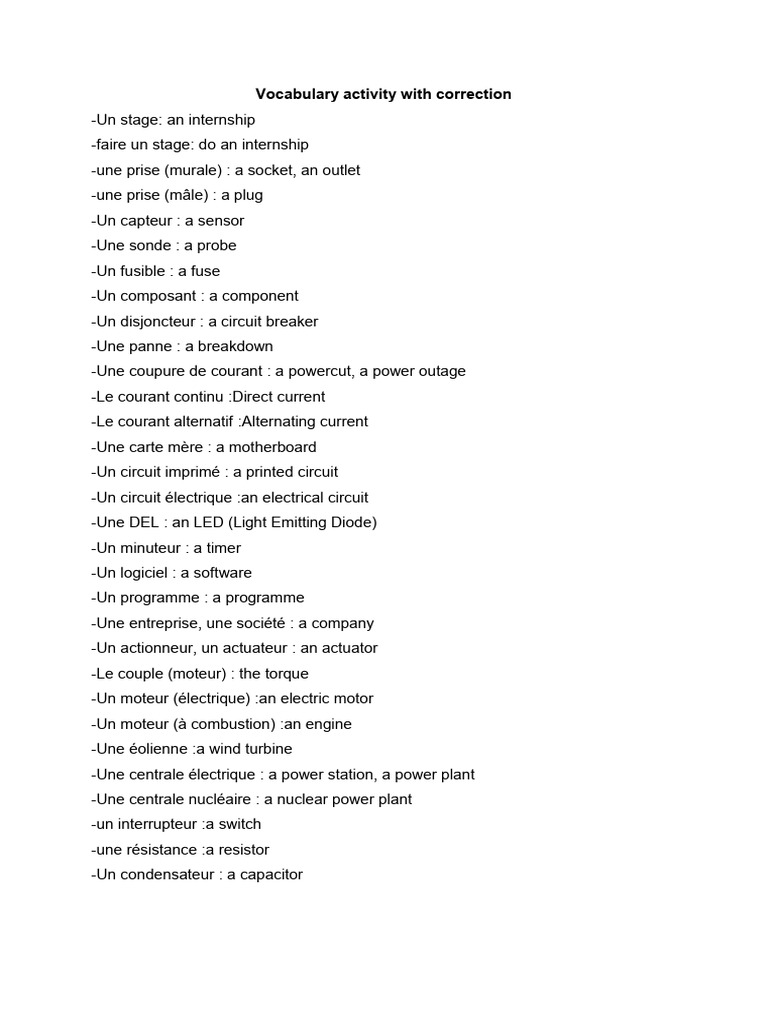 Vocabulary Activity With Correction | PDF