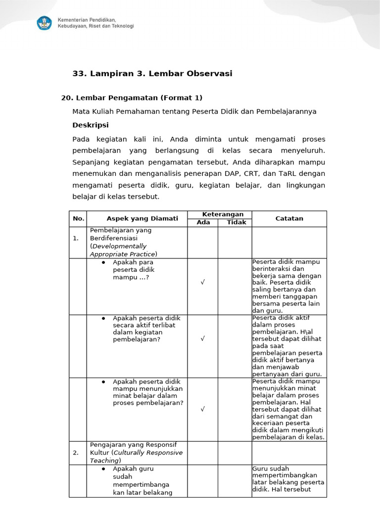 Lembar Pengamatan | PDF