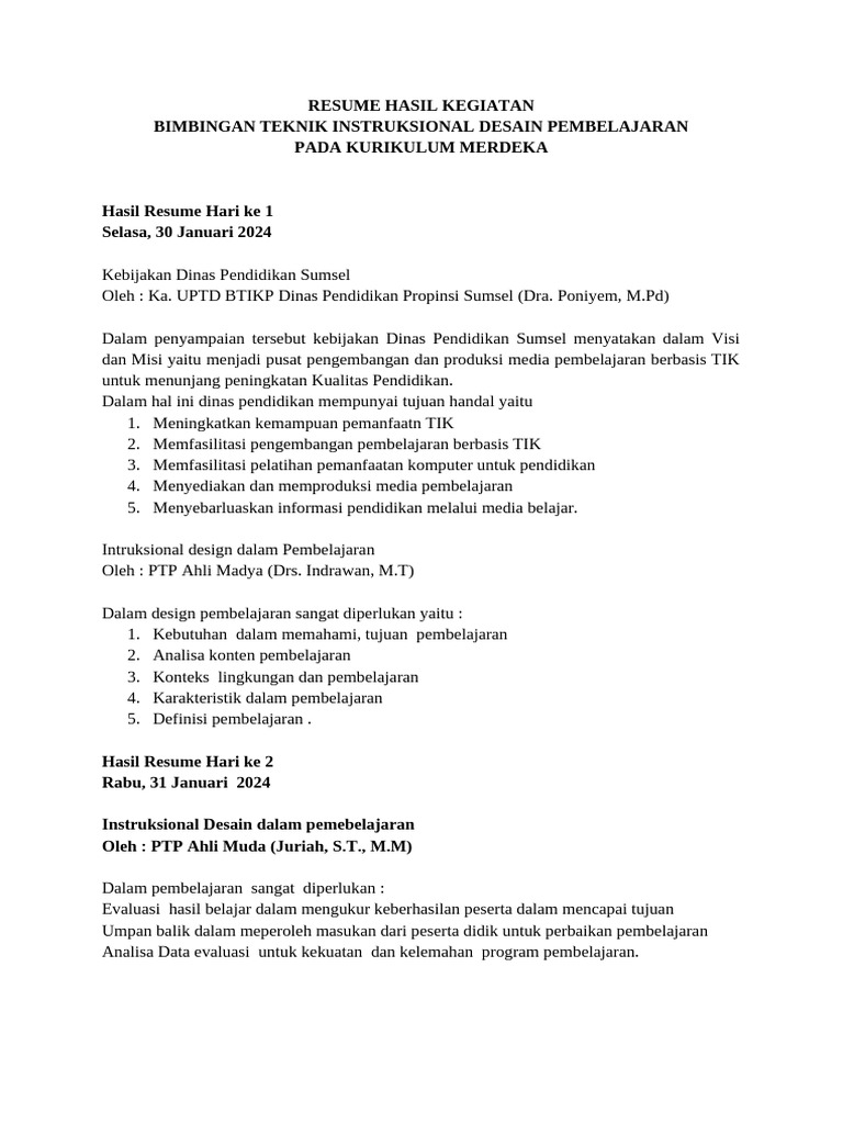 Resume Hasil Kegiatan | PDF