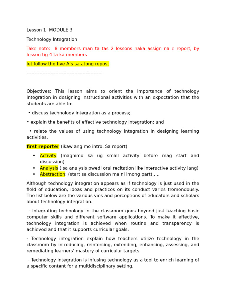 Lesson 1 Technology Integration | PDF