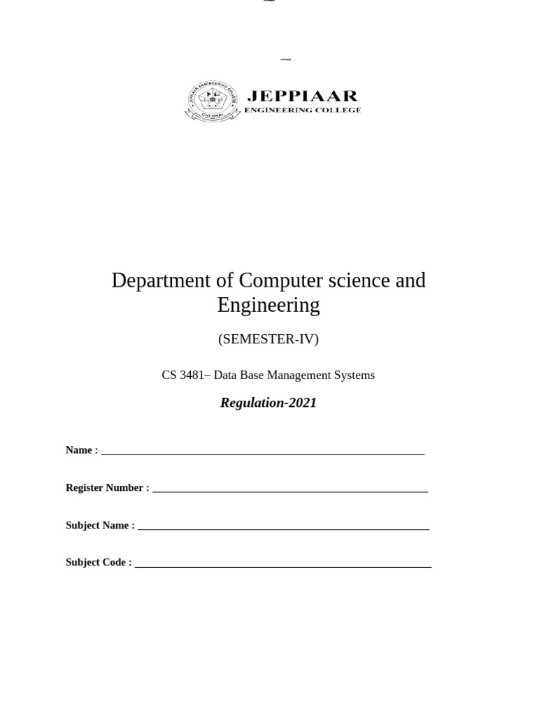 Dbms Lab Manual Final Document 2021 Regualtion | PDF
