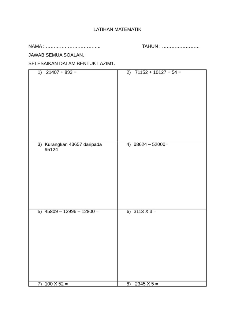 Latihan Matematik Tahun 4 Pdf