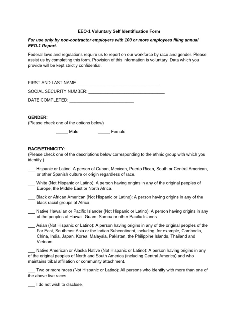 EEO1 Voluntary Self Identification Form | PDF