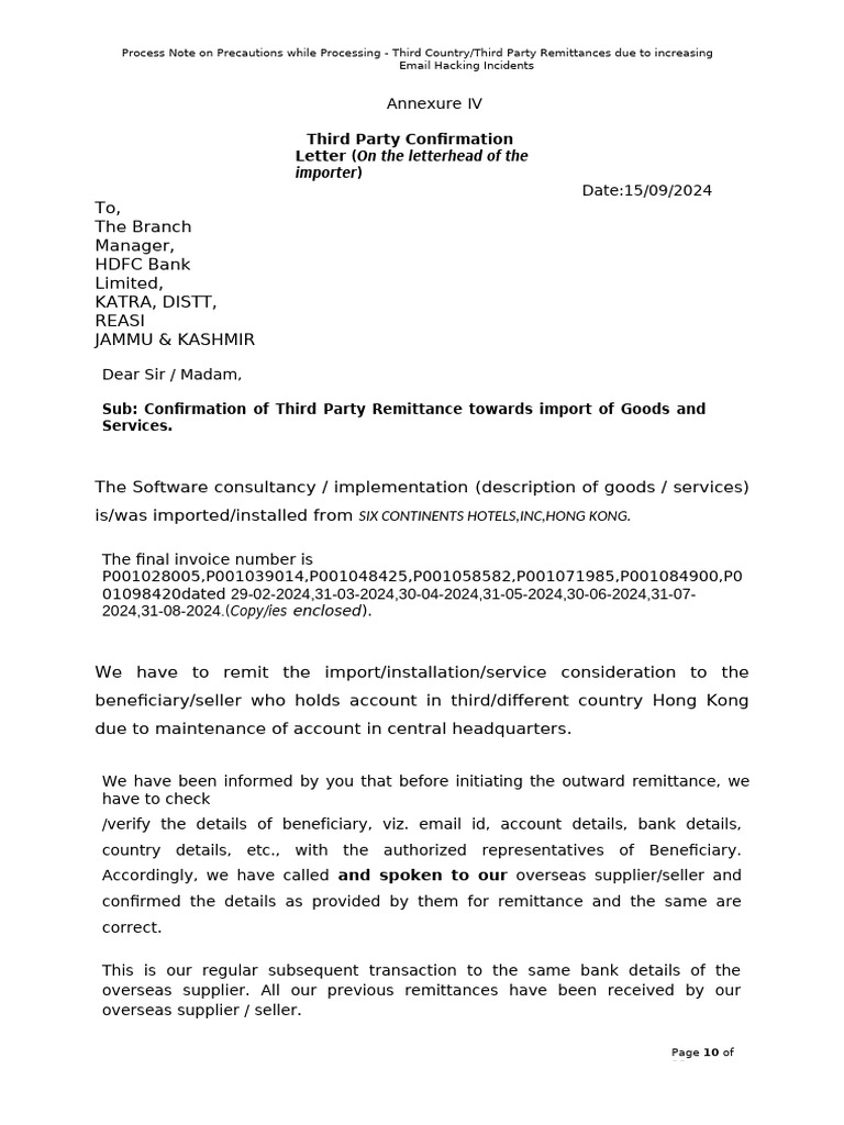Third Party Confirmation for Remittance | PDF | Business