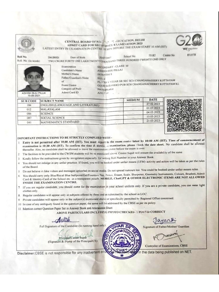 Cbse 10th Hall Ticket | PDF