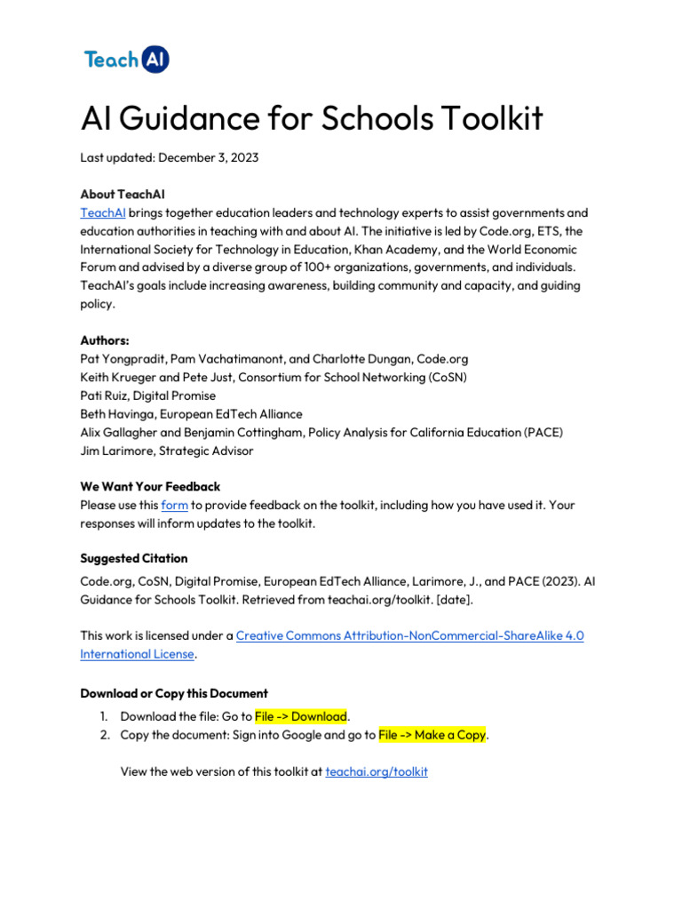 Ai Guidance For Schools Toolkit Teachai Pdf