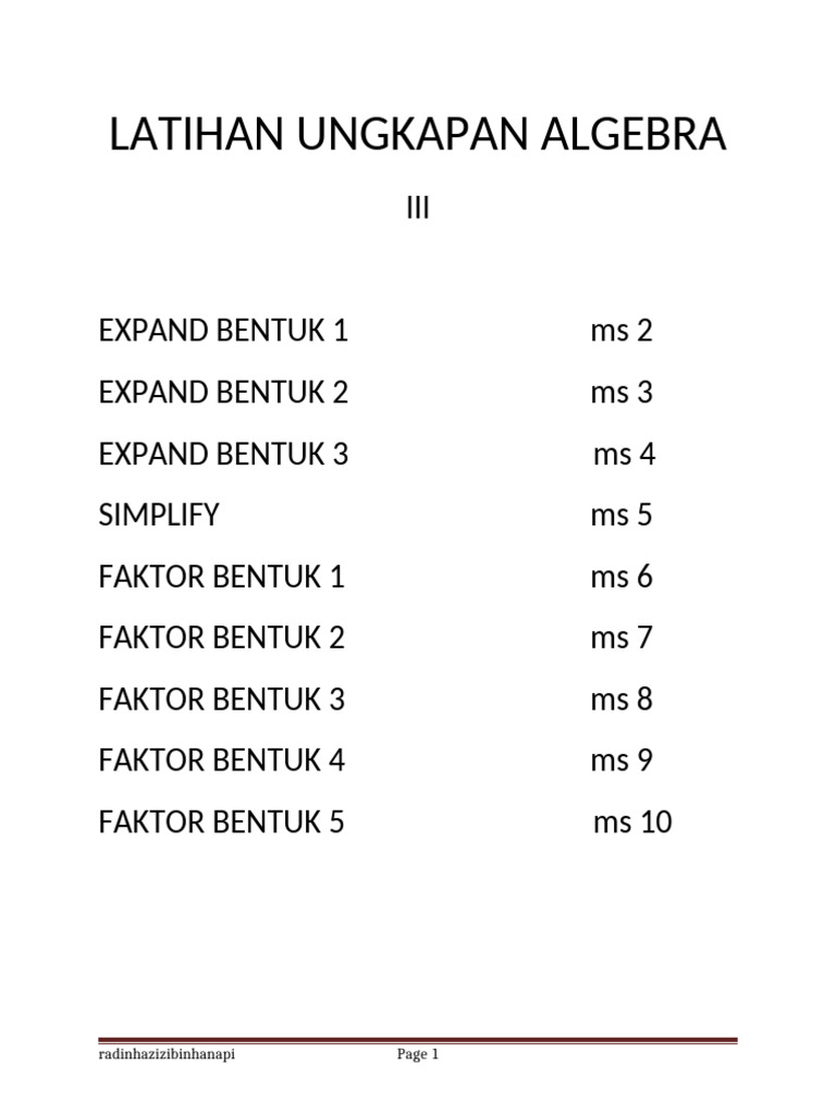 Latihan Ungkapan Algebra Iii | PDF