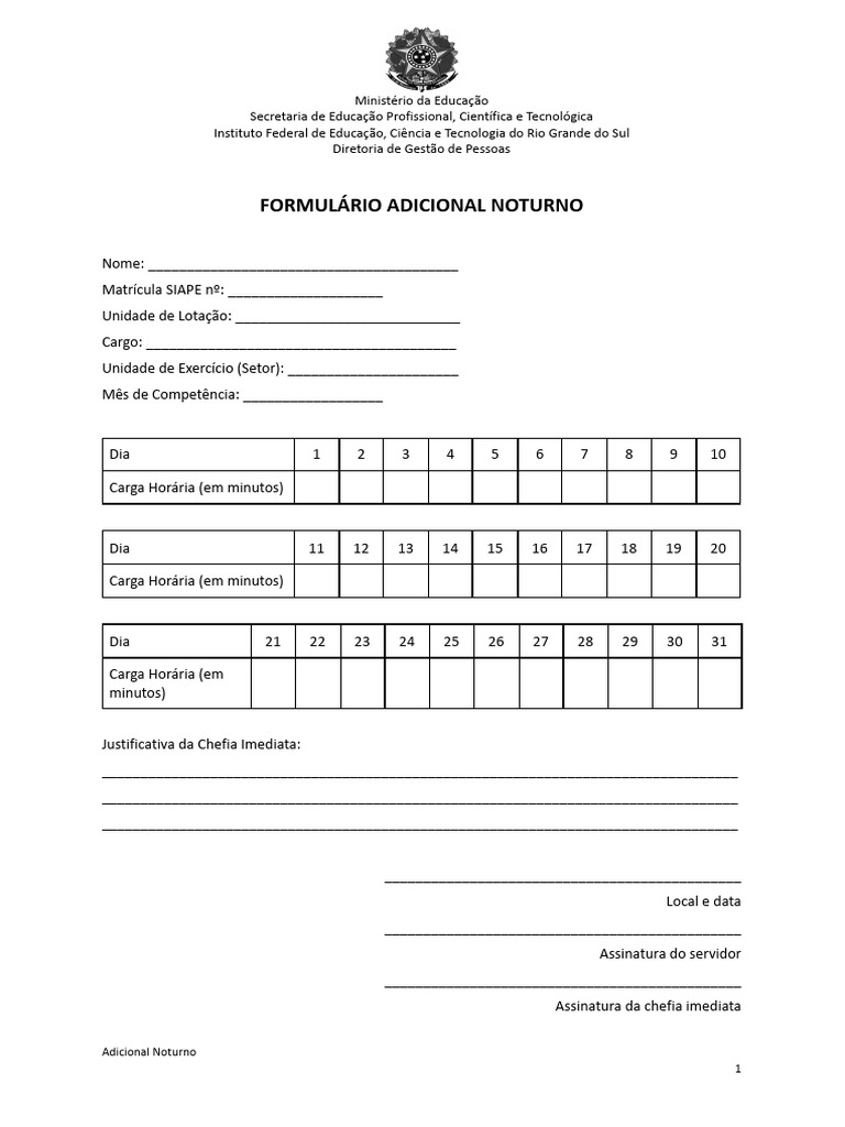 Formulário Adicional Noturno | PDF