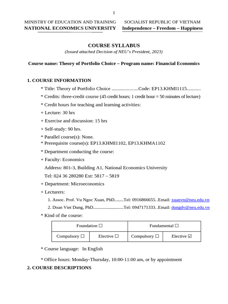 Portfolio Choice Theory Syllabus | PDF | Valuation (Finance) | Bonds ...